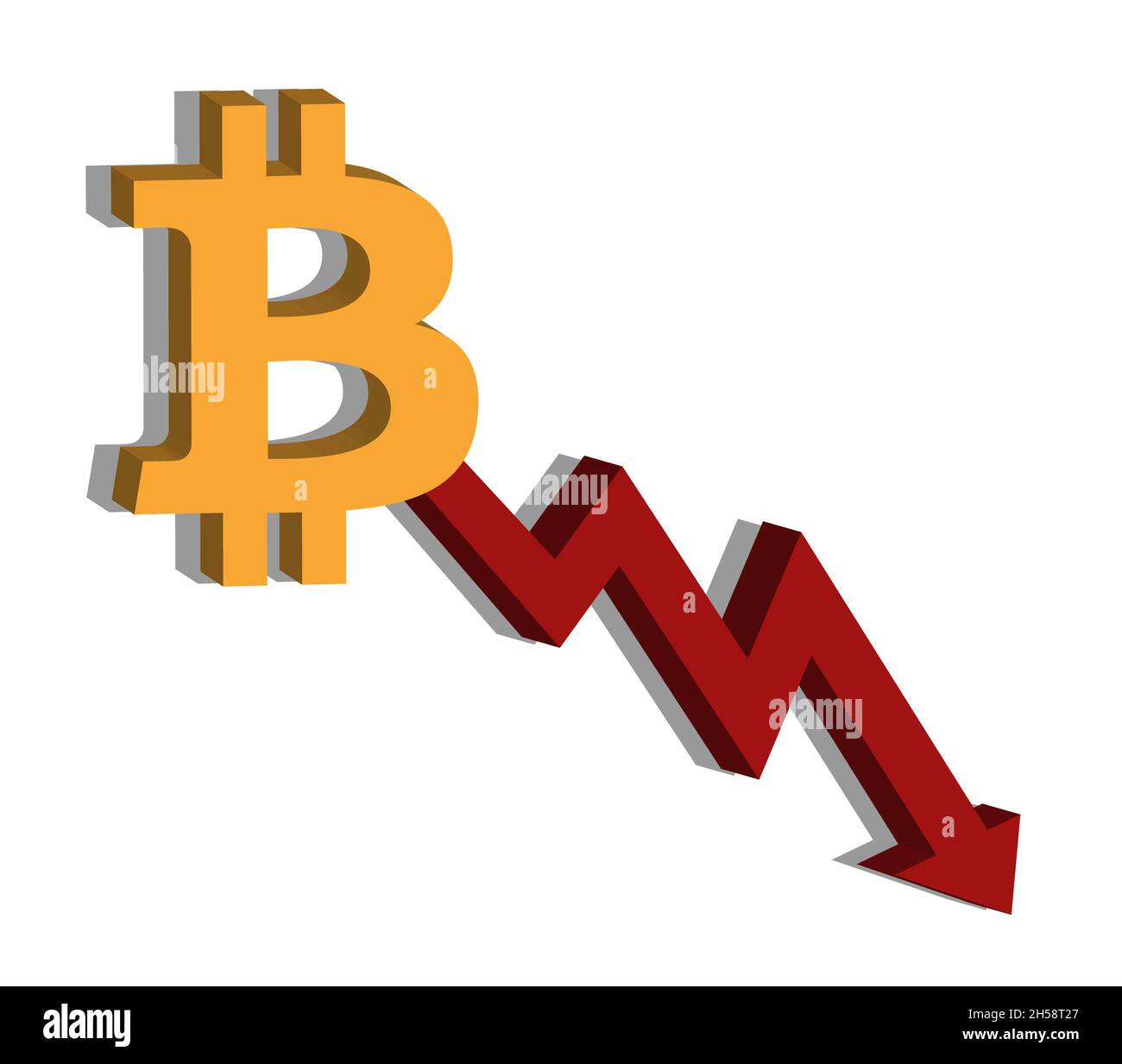 Bitcoin and chart, currency decline, money icon raster Stock Photo - Alamy