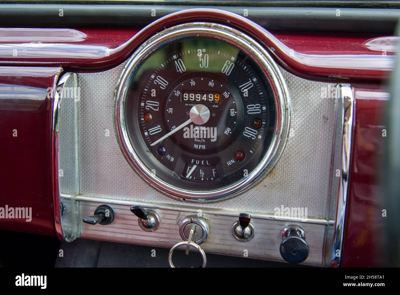 Morris Traveller speedometer with switches and ignition key below Stock ...