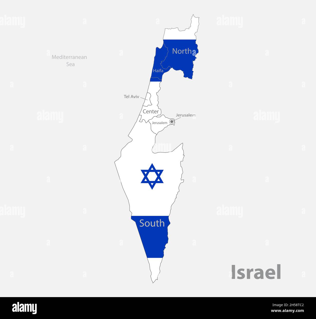 Map of the Israel in the colors of the flag with administrative ...