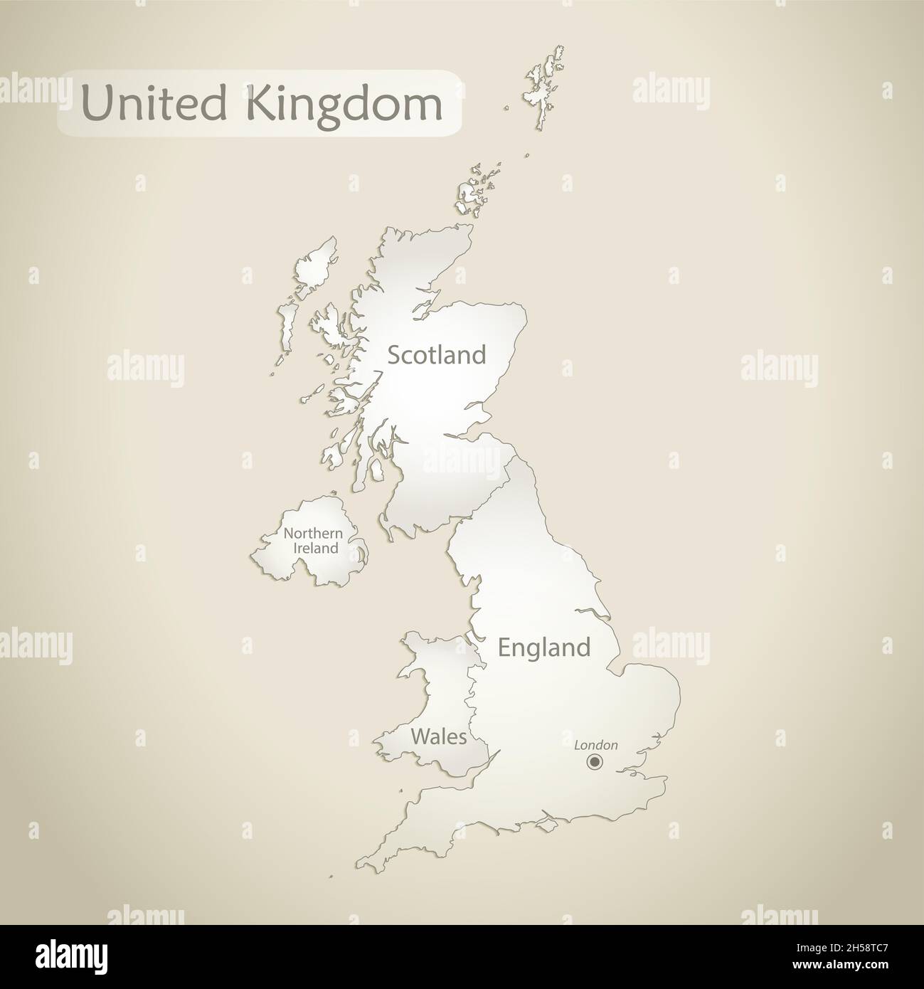 United Kingdom map, administrative division with names, old paper ...