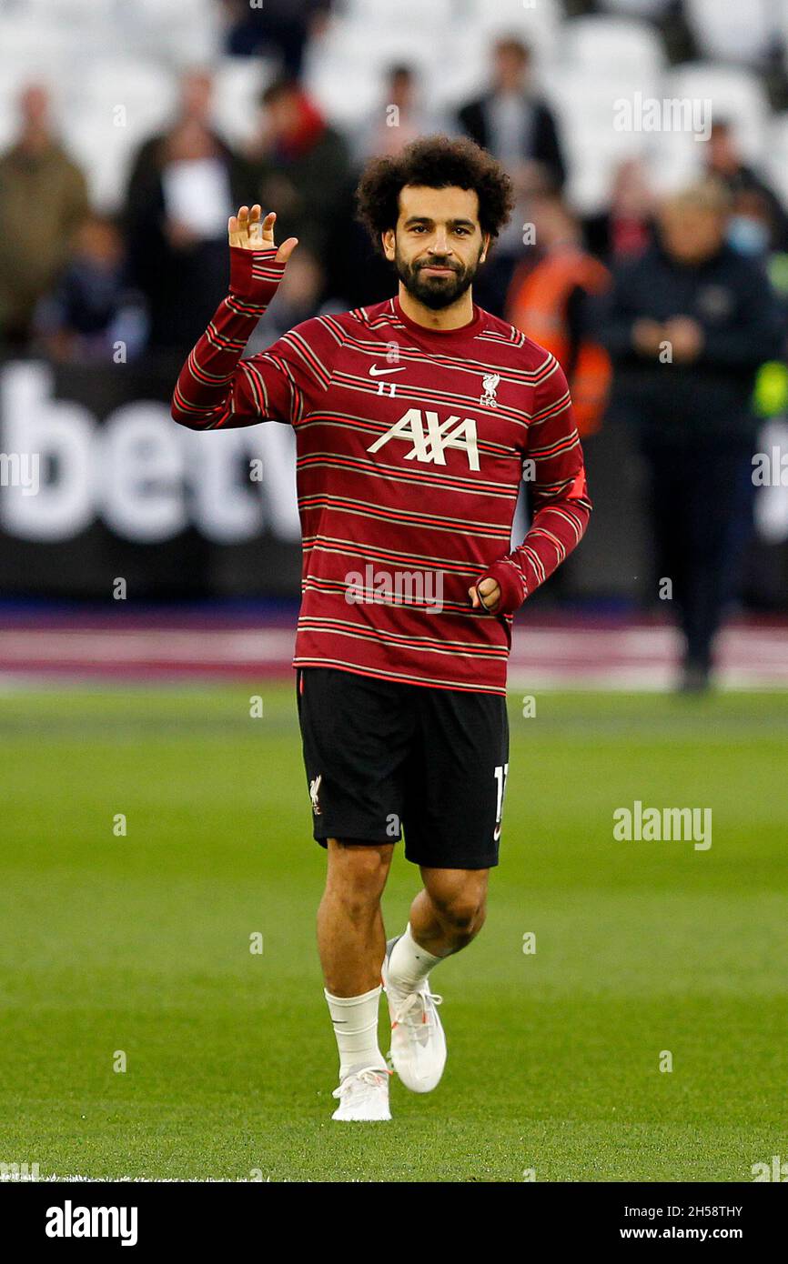 London, UK. 07th Nov, 2021. Mohamed Salah of Liverpool waves at fans ...