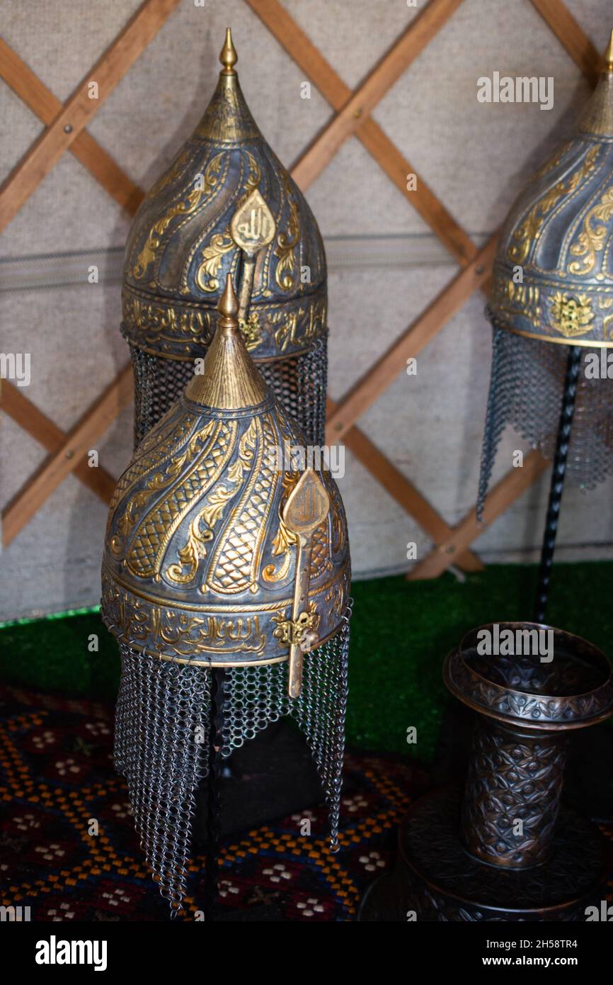 Decorative metal Helmets Of Warriors Of Turkish Ottoman empire Stock ...