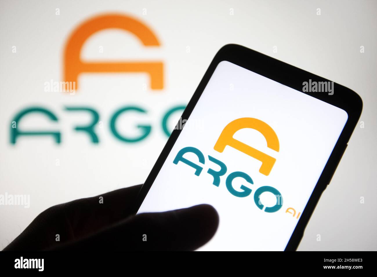 Ukraine. 7th Nov, 2021. In this photo illustration, an Argo AI LLC logo ...
