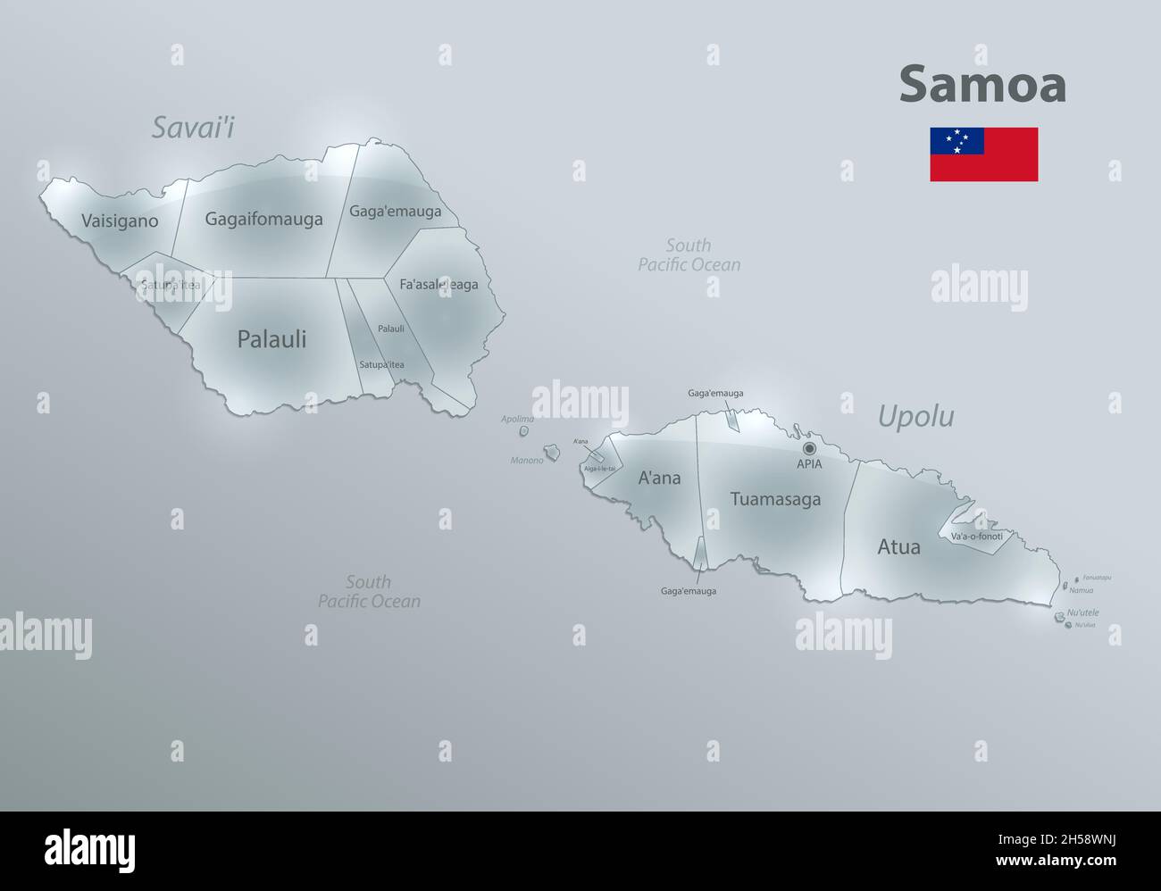 Samoa map and flag, administrative division, separates regions and ...