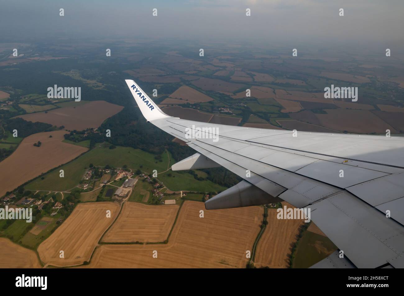 06/09/2021. Commercial Ryanair airborne airplane at high altitude ...