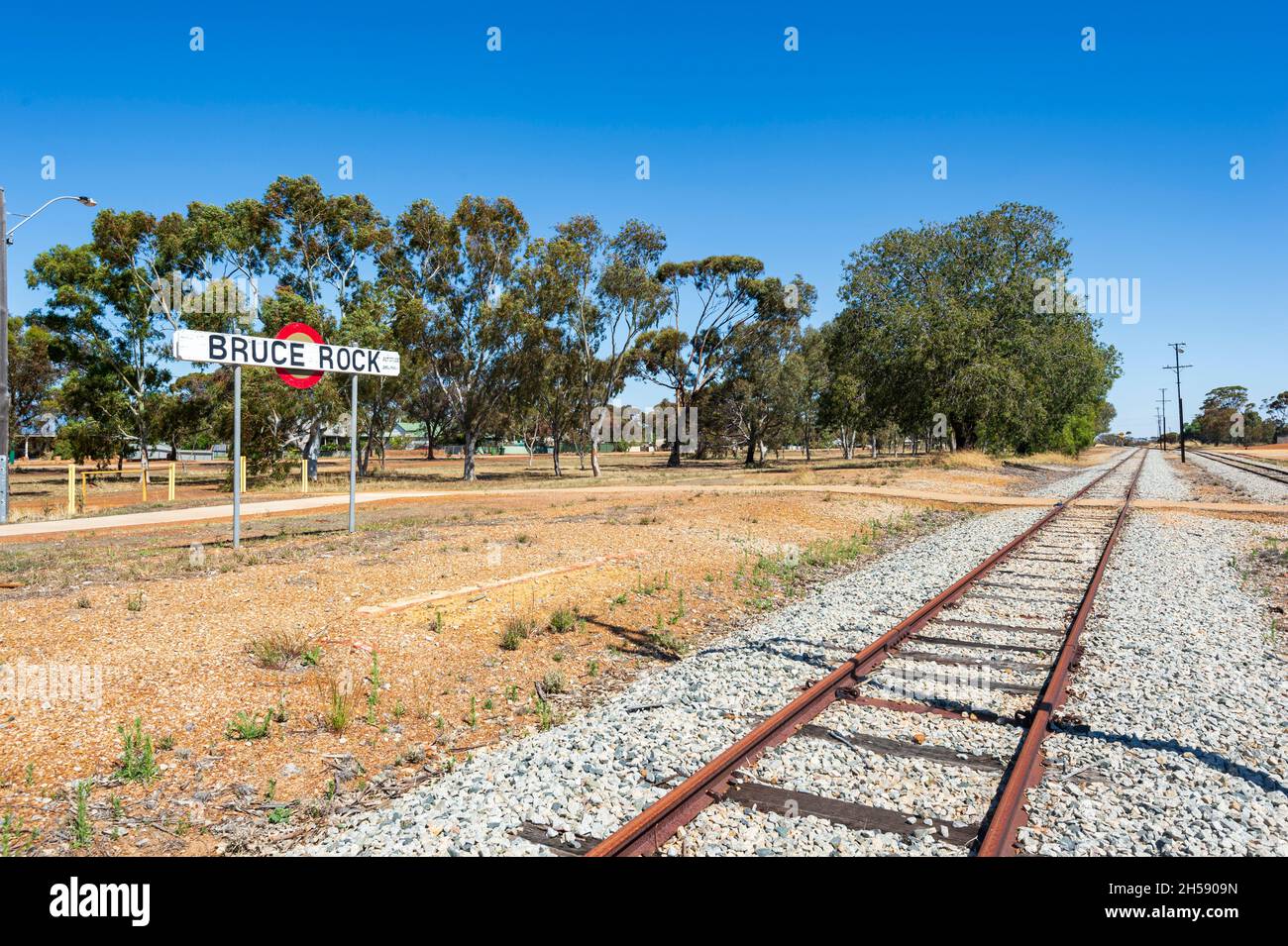 Railway line in the small rural town of Bruce Rock, Wheatbelt Region ...