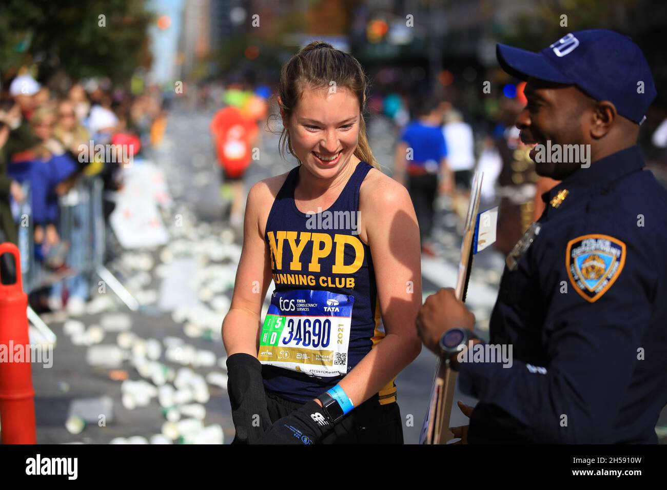 New York, N.Y/USA – 7th Nov. 2021: Maygan of the NYPD is greeted by ...