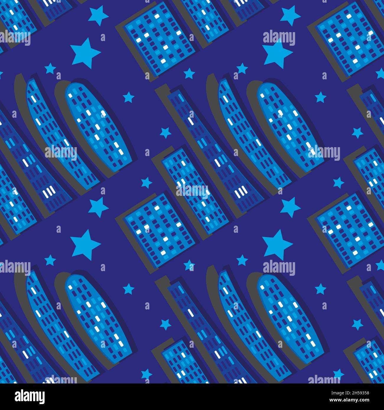 Pattern, endless ribbon on a square background - a stylized night city ...
