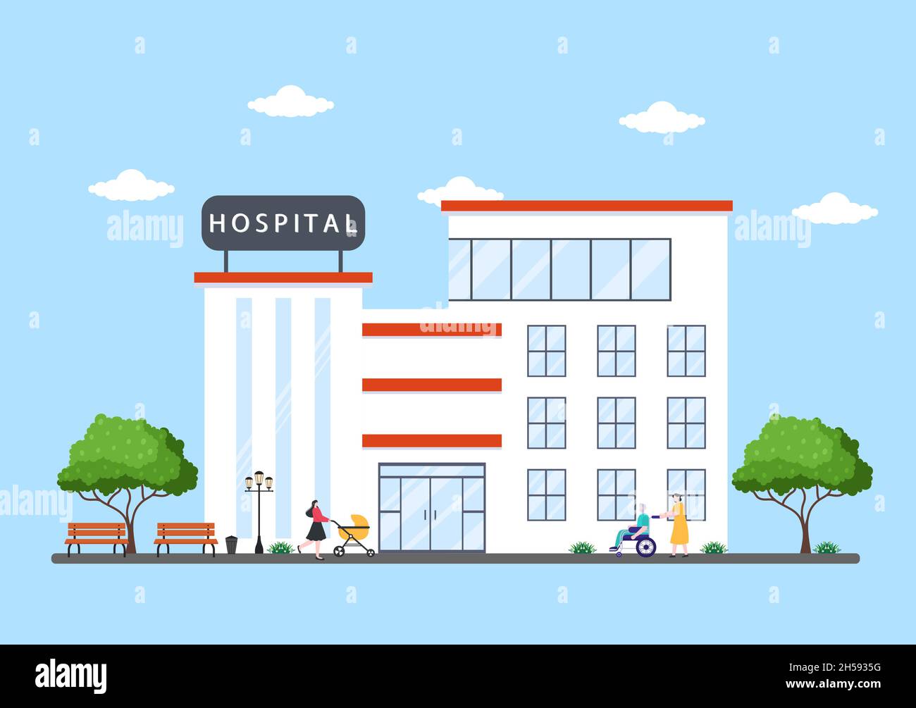 Hospital Building for Healthcare Cartoon Background Vector Illustration ...