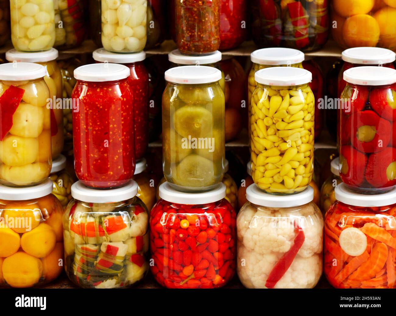 Organic preserved vegetable in a glass jars Stock Photo - Alamy