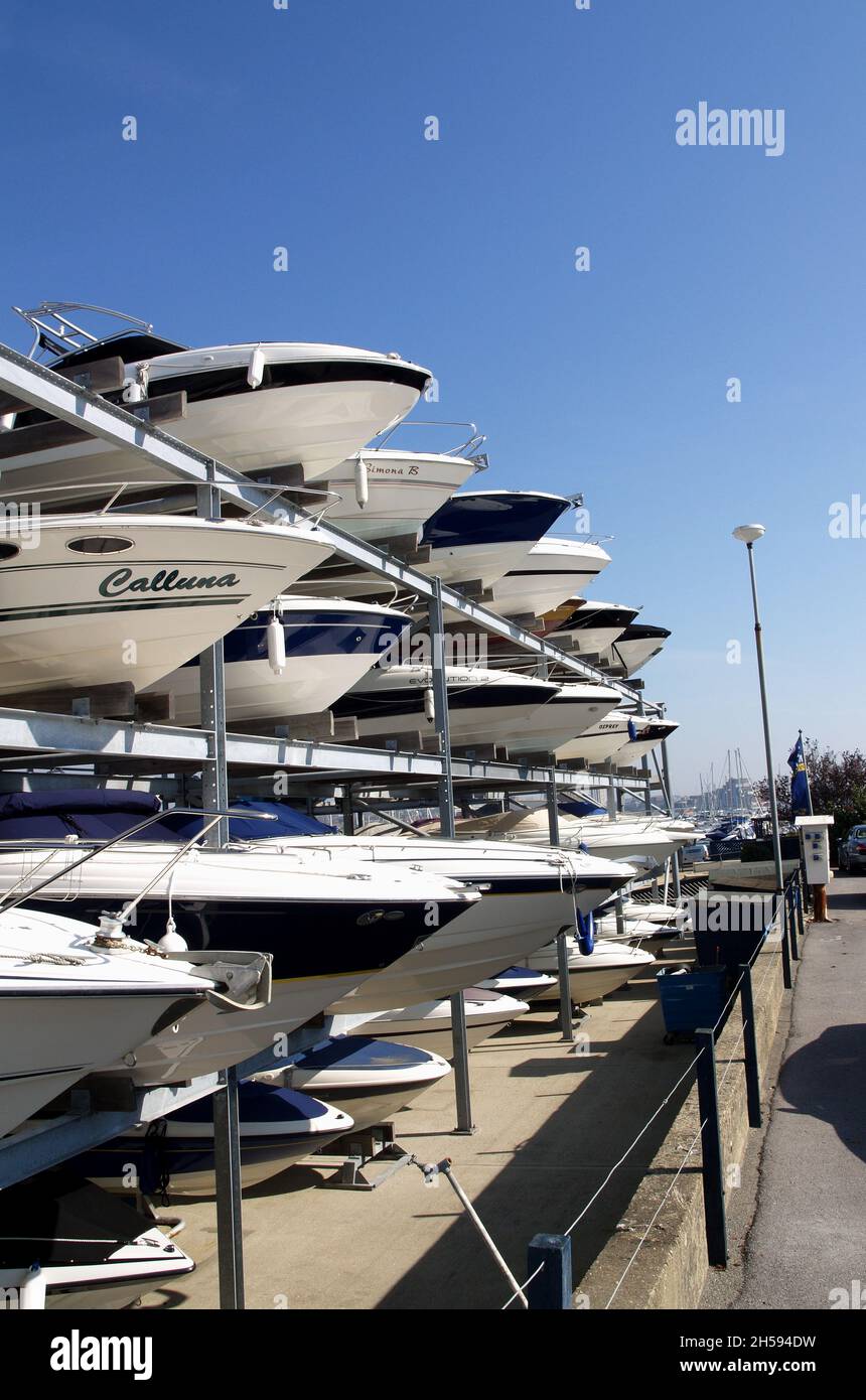 Dry stack boat storage at Poole Harbour, Dorset, England, UK Stock ...