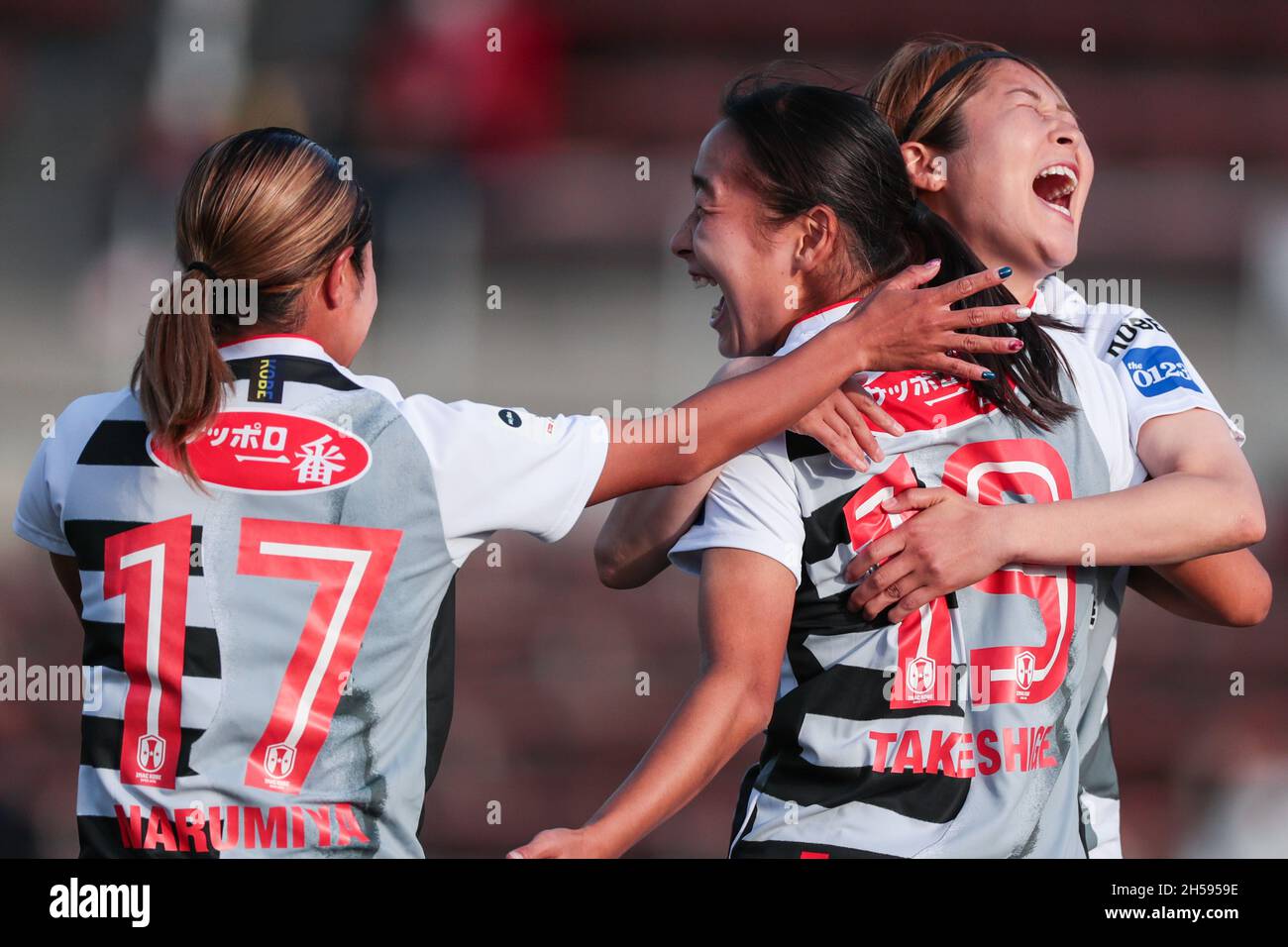 (L to R) Yui Narumiya, Akari Takeshige, Ayaka Nishikawa (Leonessa) NOVEMBER 7, 2021 - Football ...