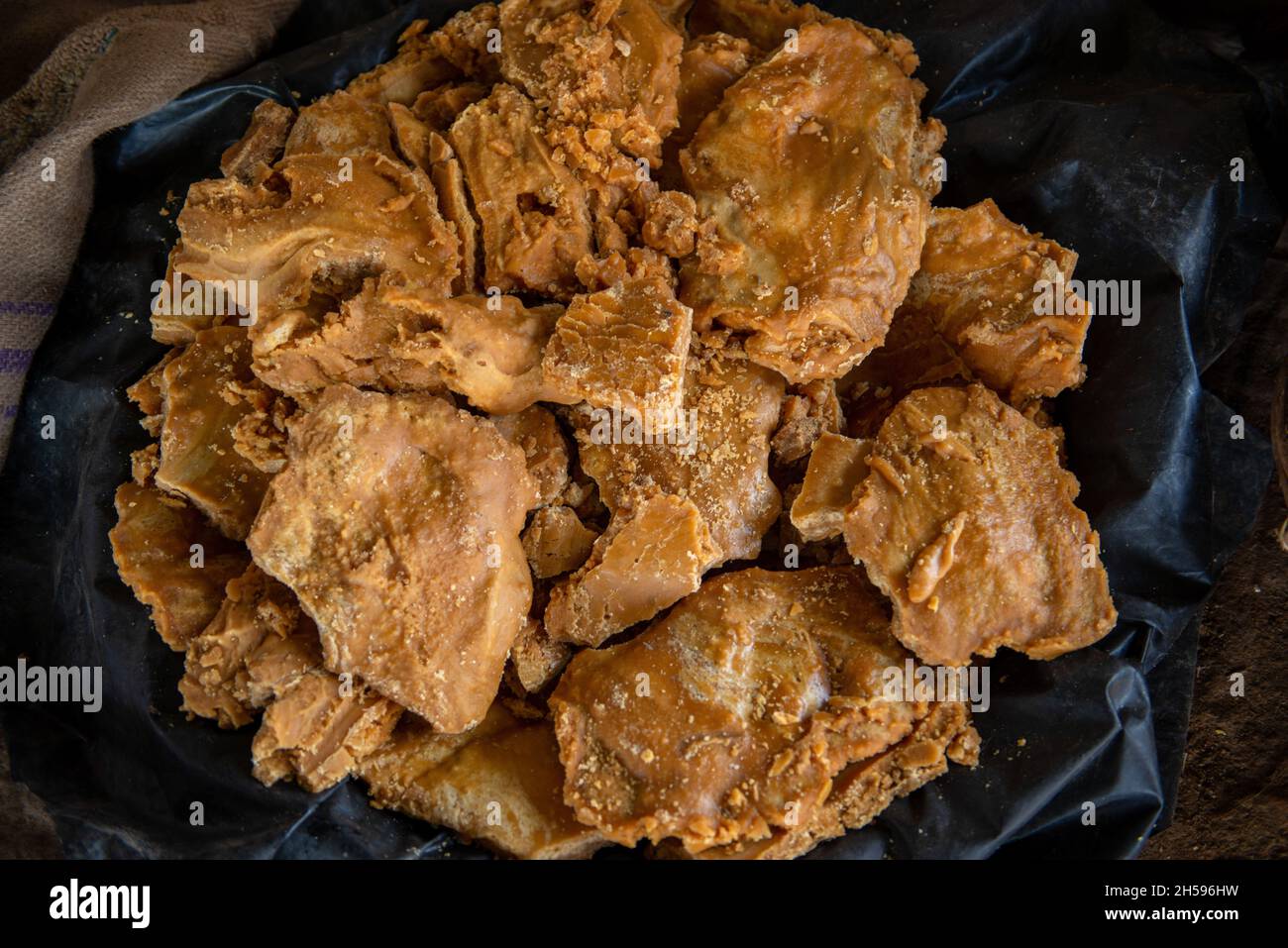 Jaggery for export at a Jaggery production unit in lower part of ...