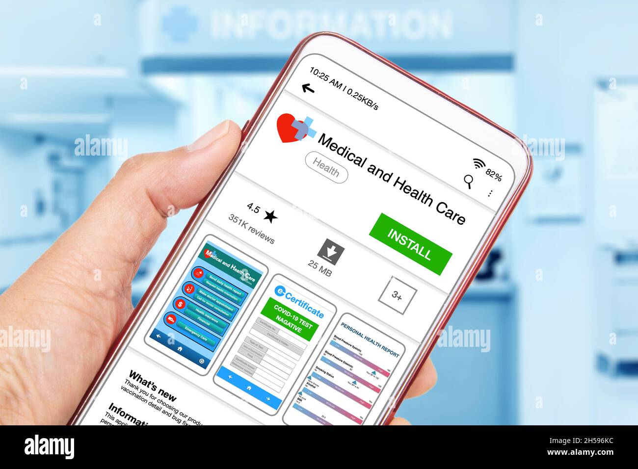 Someone hand holding smartphone showing medical and health application ...