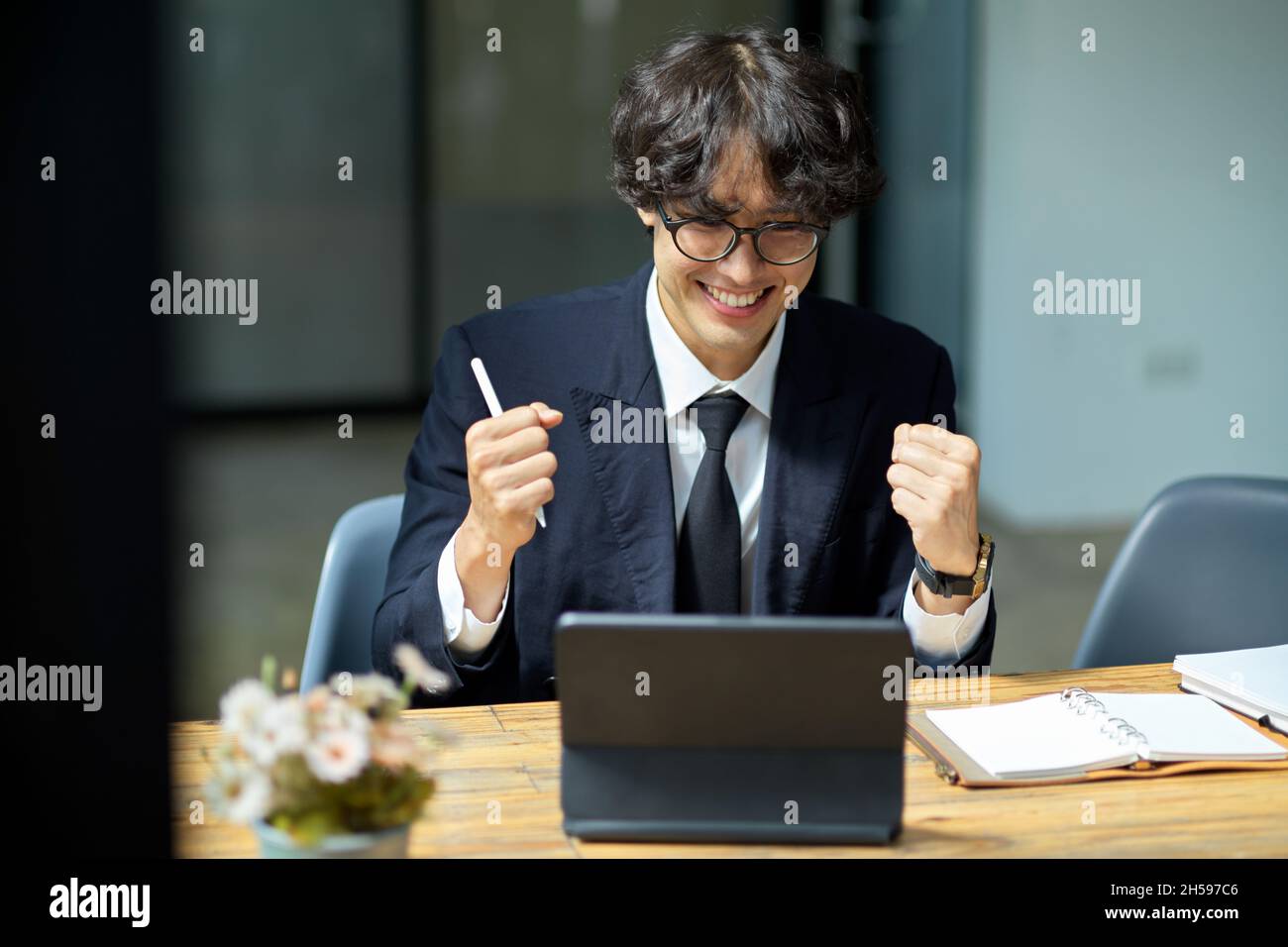 Excited businessman receiving a new job offer email, getting work ...