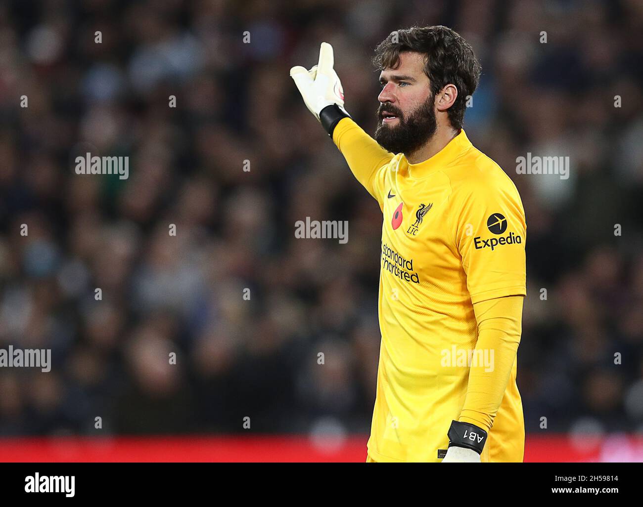 London, England, 7th November 2021. Alisson Becker of Liverpool during ...