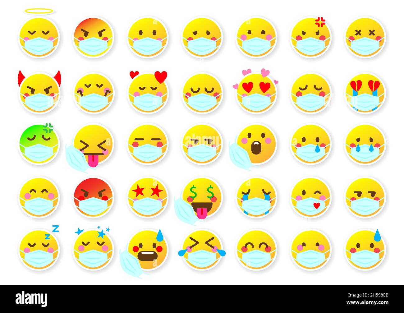 Emoji face sticker mood web badge yellow flat set. Virus protection ...