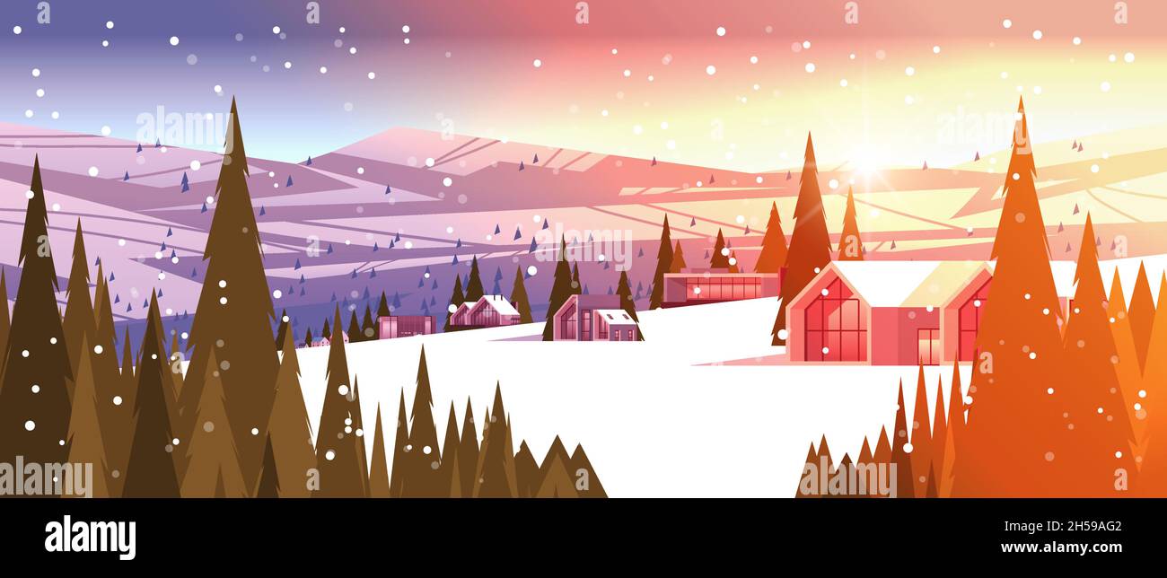 snow covered buildings in winter season residential houses area ski ...