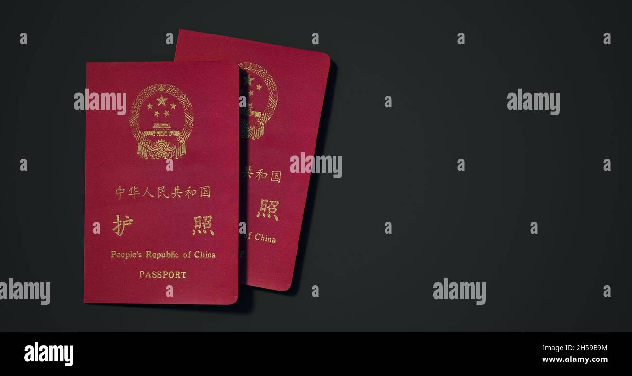 China passport. Passport from different countries with dark backgrounds ...