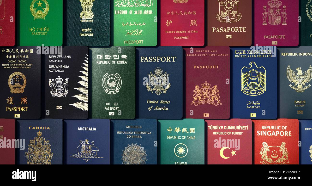 Passport from different countries with dark backgrounds 3d rendering ...