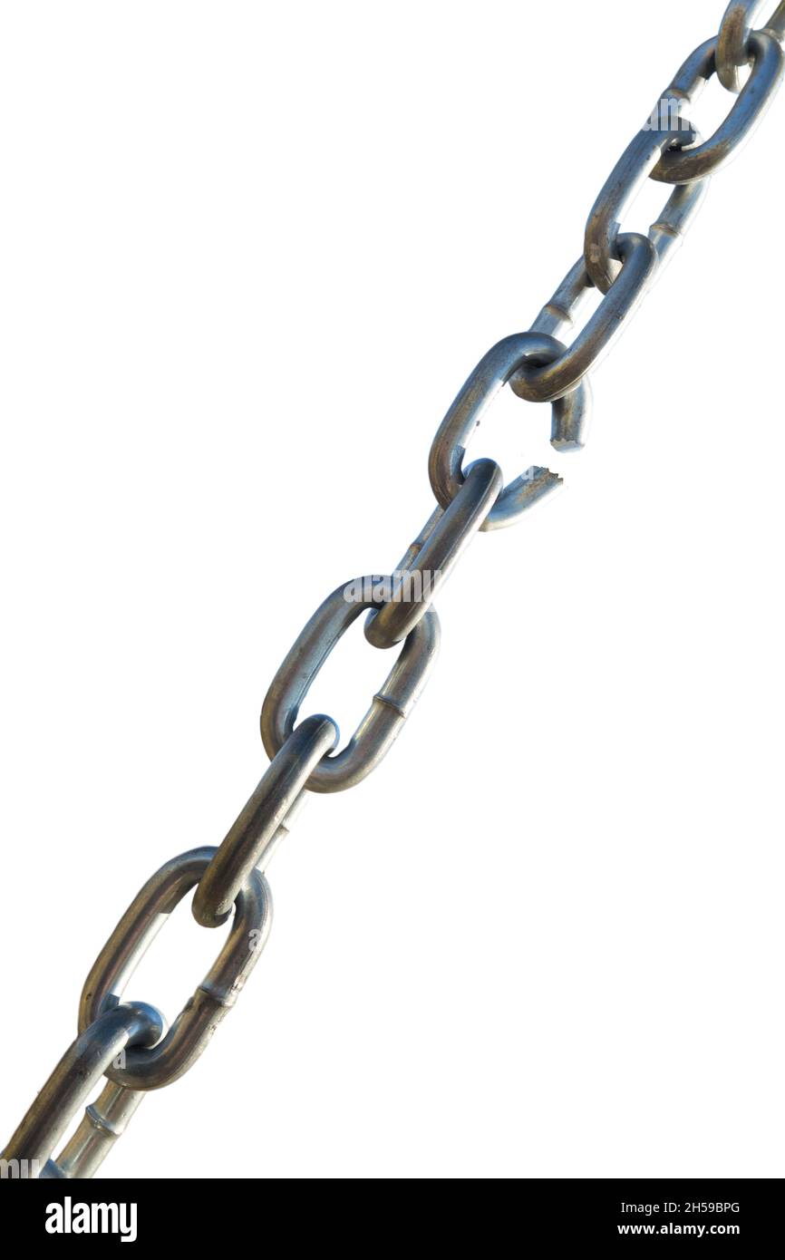 Breaking chain link on white background Stock Photo - Alamy