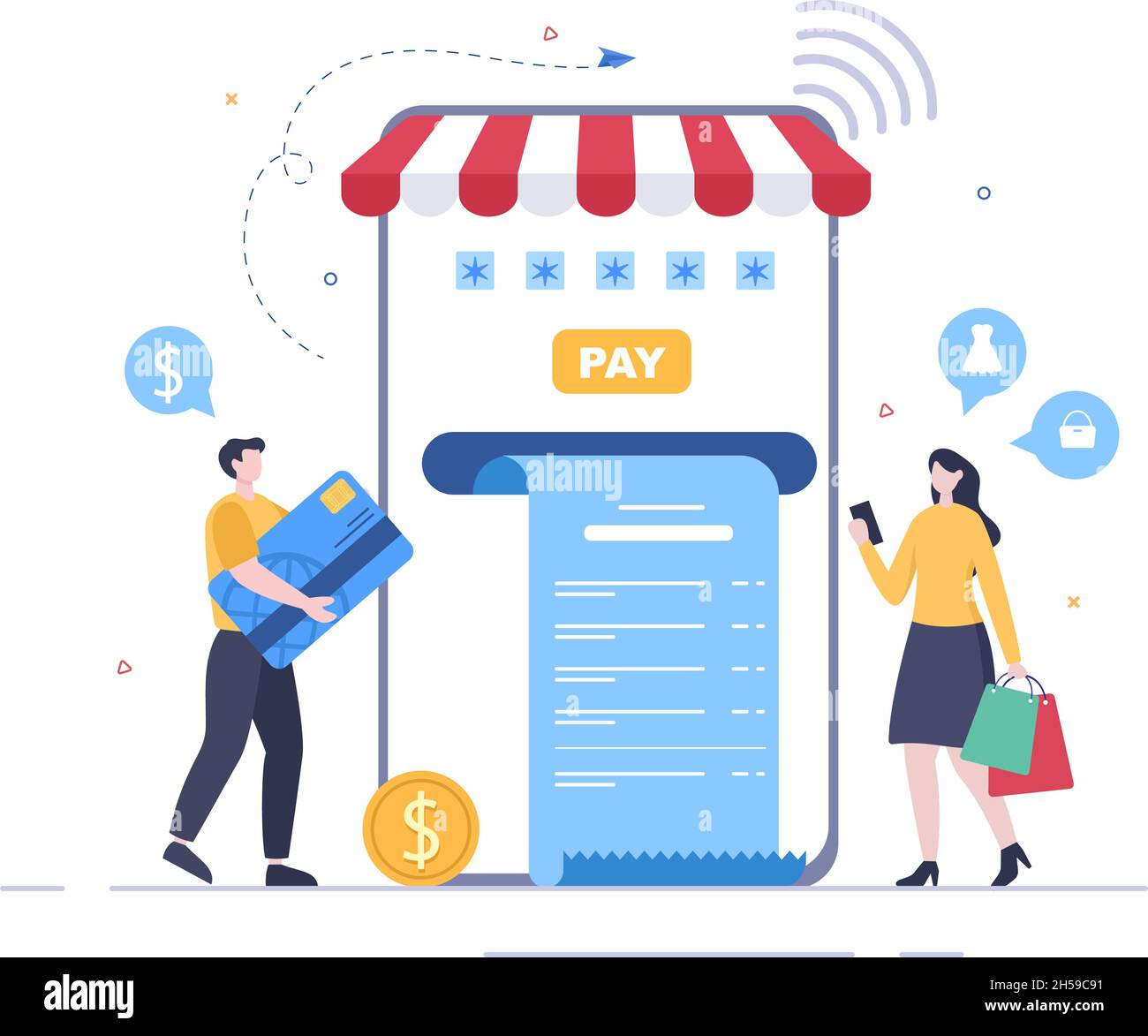 Mobile Store or Shopping Online in Application Vector Illustration ...