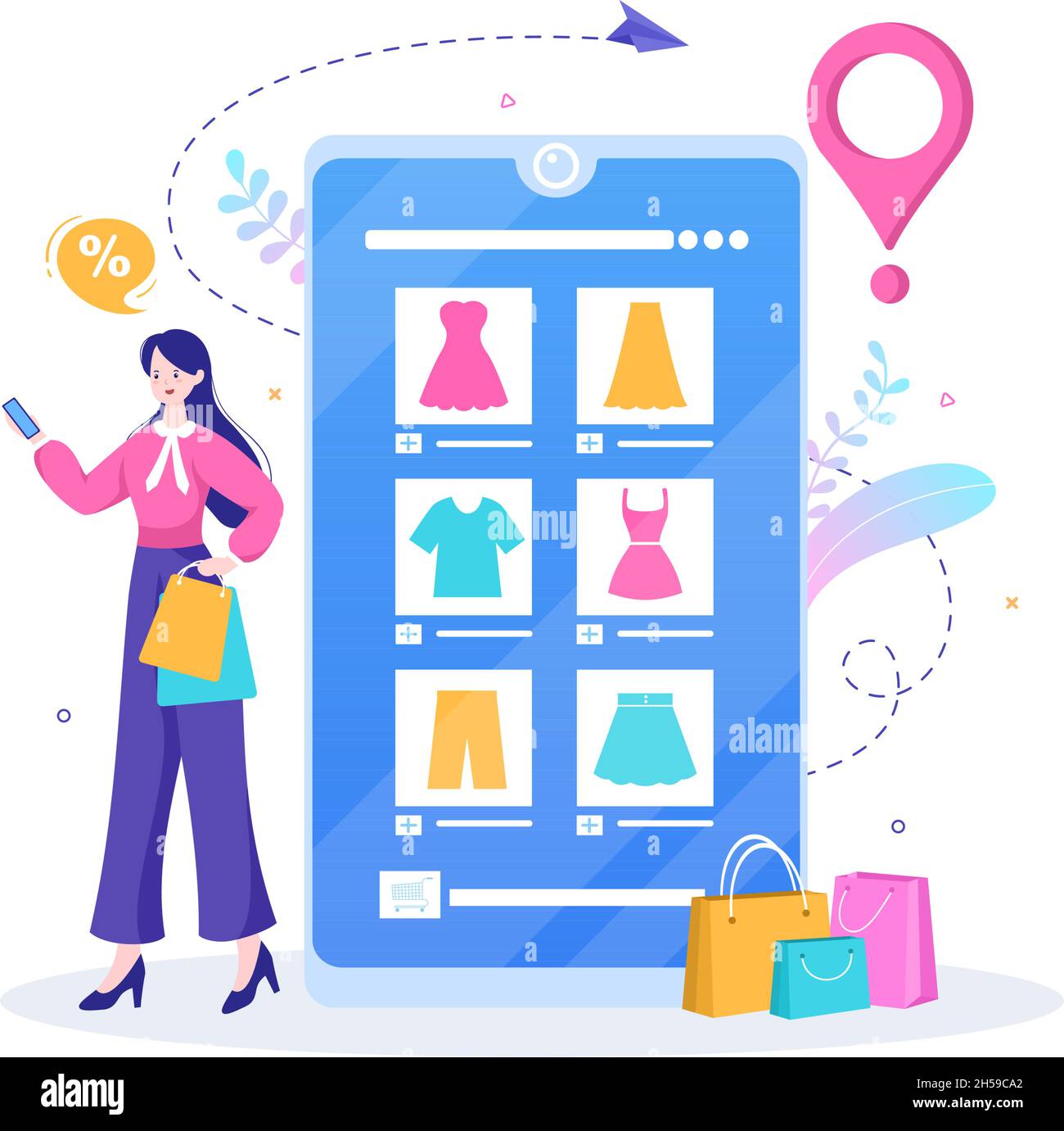 Mobile Store or Shopping Online in Application Vector Illustration ...