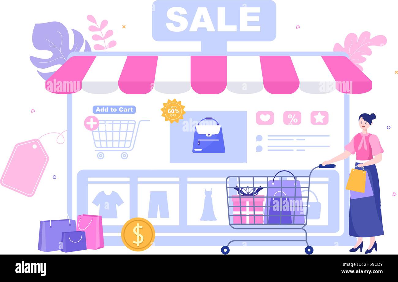 Mobile Store or Shopping Online in Application Vector Illustration ...