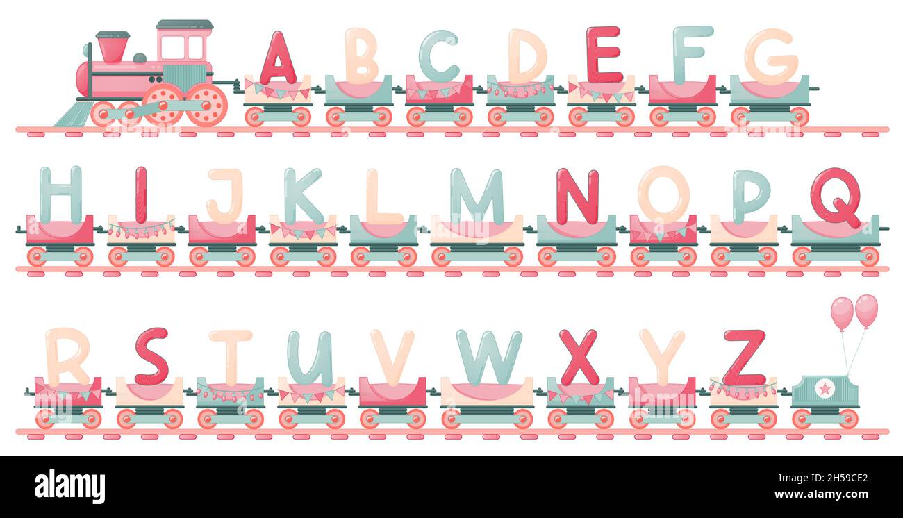 Train alphabet for kid in cartoon style. Capital letters only. Vector ...