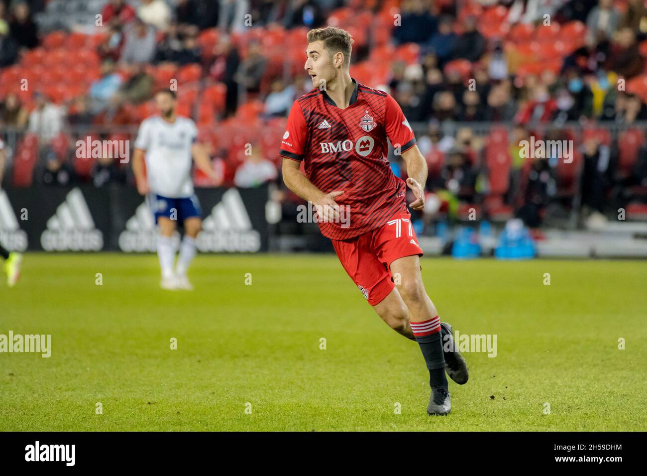 Toronto, Canada. 07th Nov, 2021. Jordan Perruzza (No.77) of Toronto FC ...
