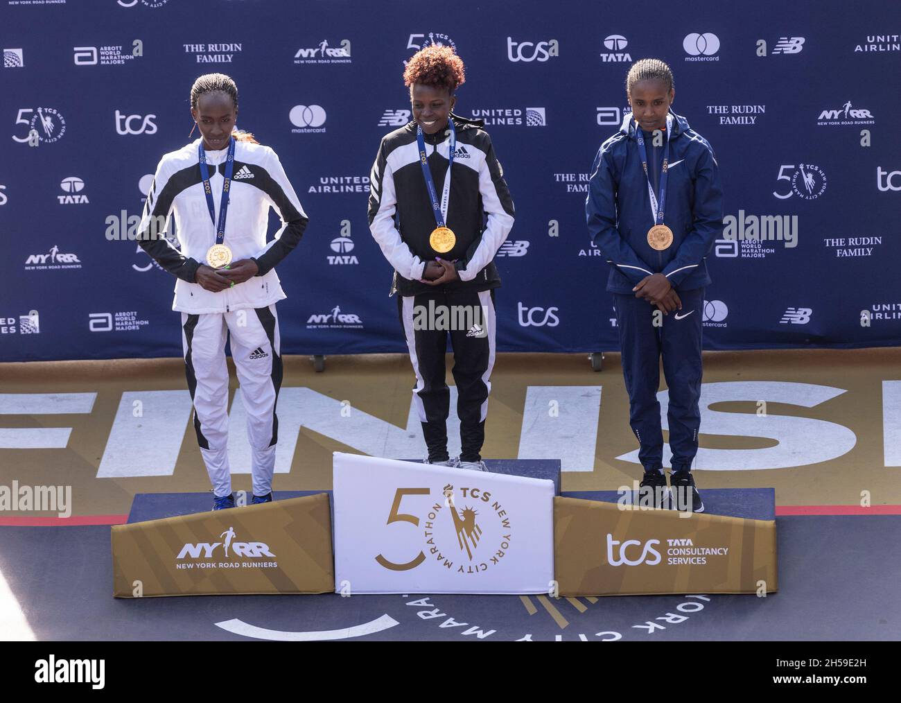 Winners of Women professional athletes of 50th TCS NYC marathon stand a ...