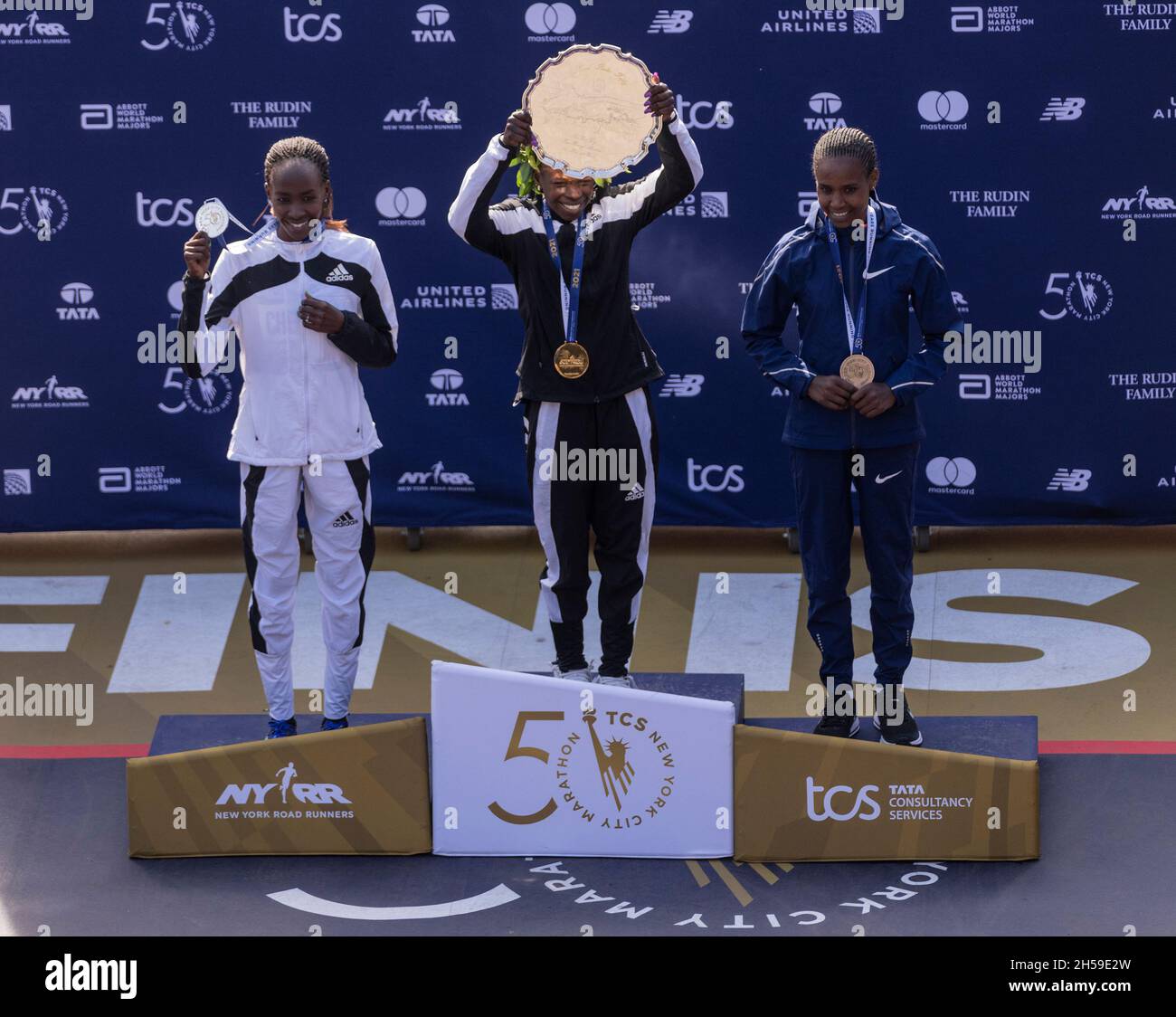 Winners of Women professional athletes of 50th TCS NYC marathon stand a ...