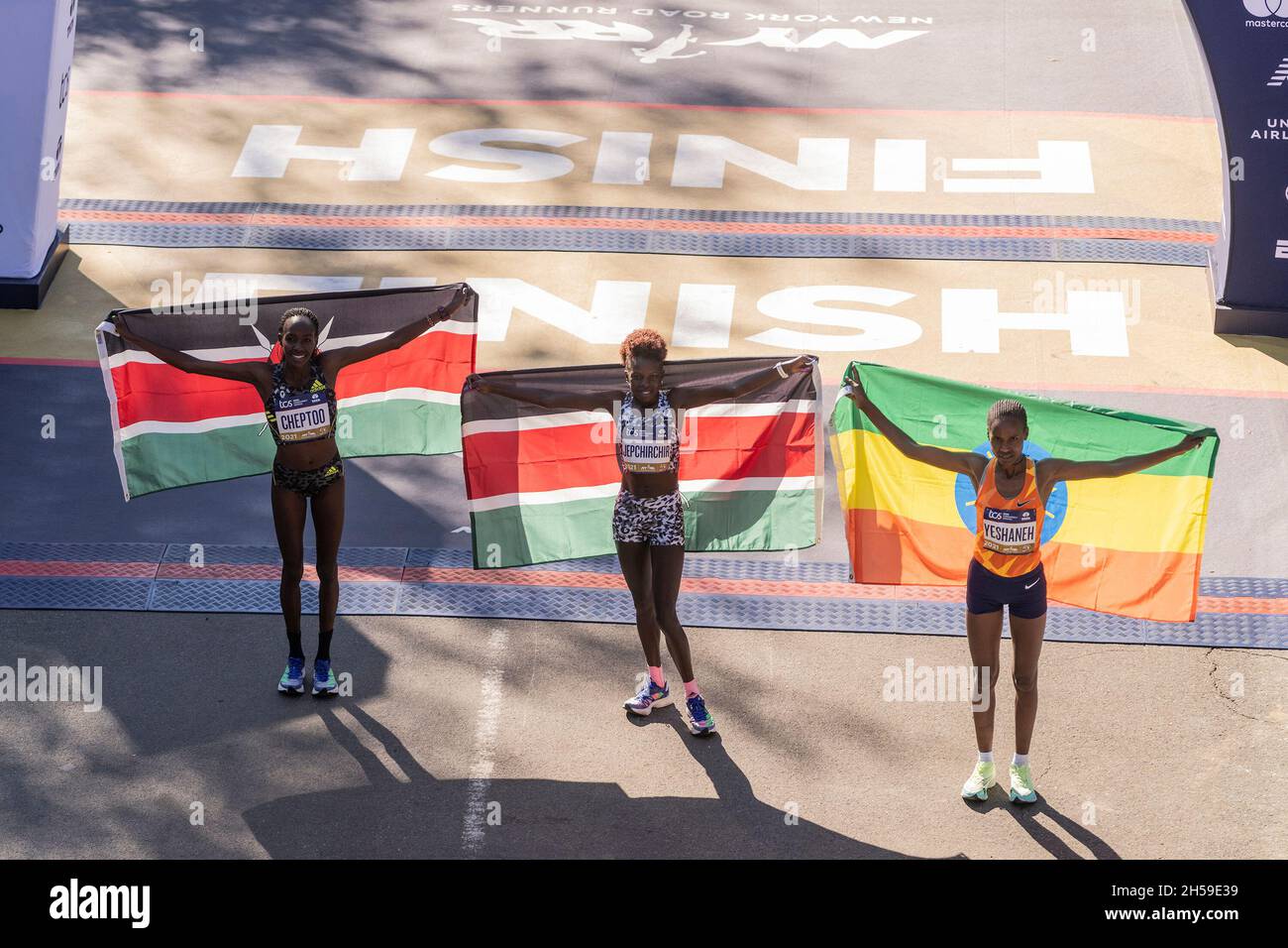 Winners of Women professional athletes of 50th TCS NYC marathon pose in ...