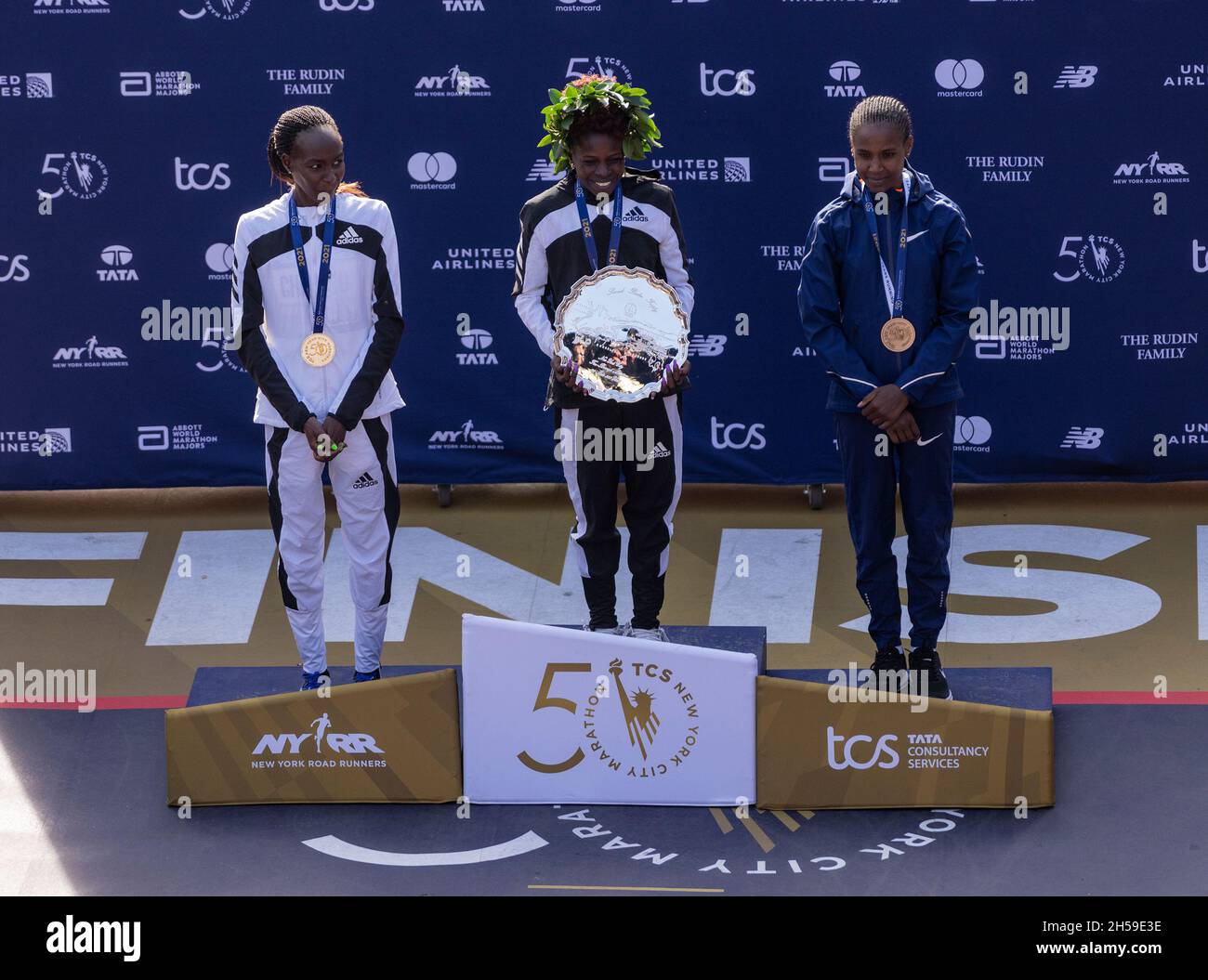 Winners of Women professional athletes of 50th TCS NYC marathon stand a ...