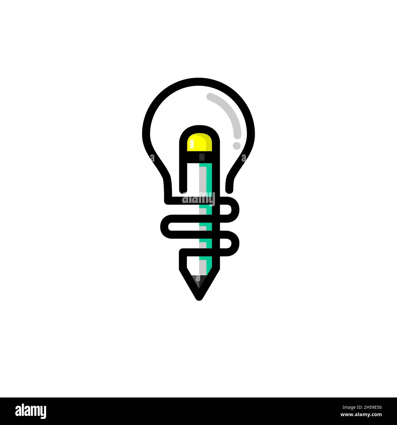 creative idea vector concept, single lines Light bulb and pencil icon Idea, creativity ...