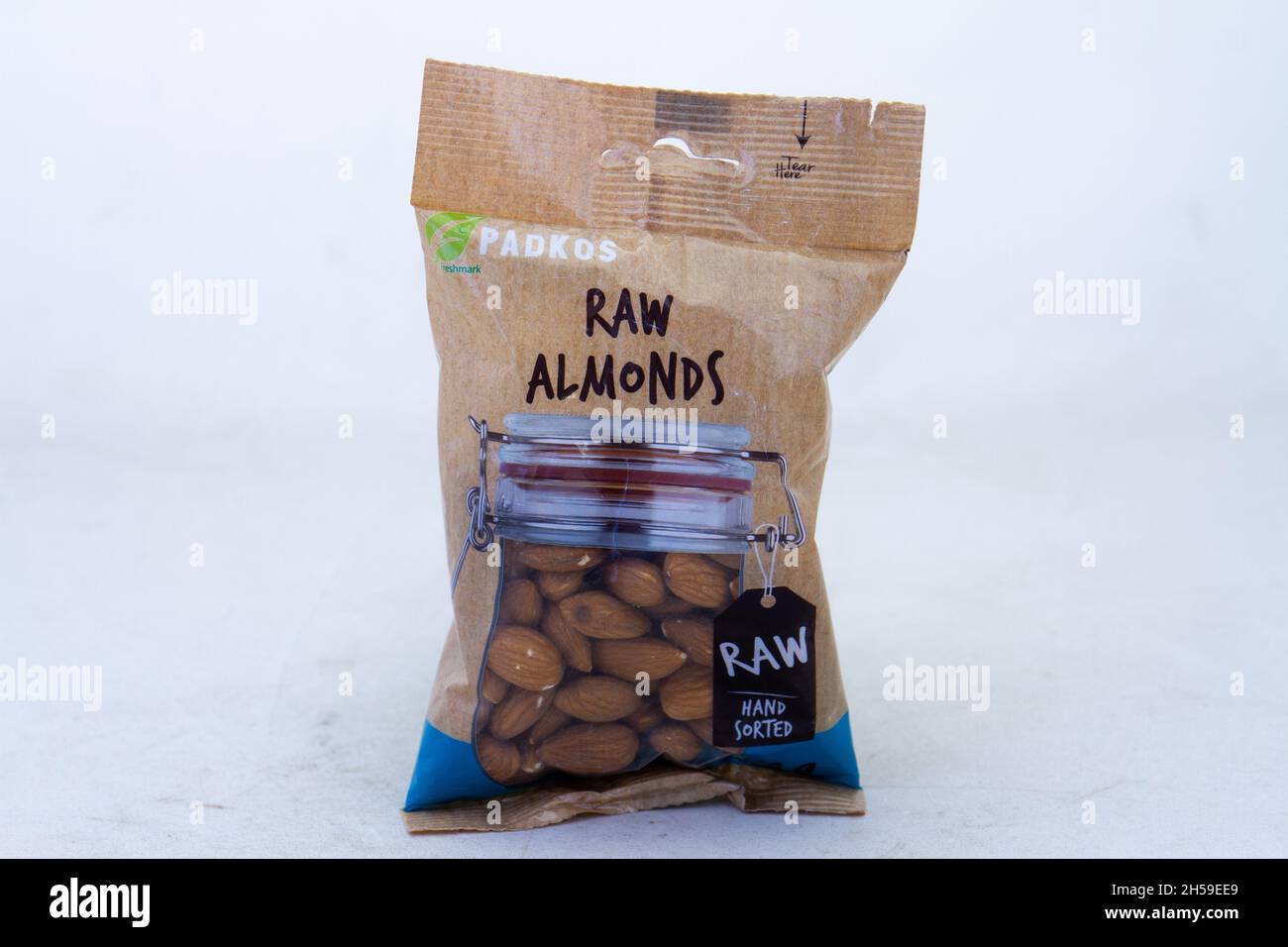 Johannesburg, South Africa - a packet of Padkos raw almonds isolated on ...