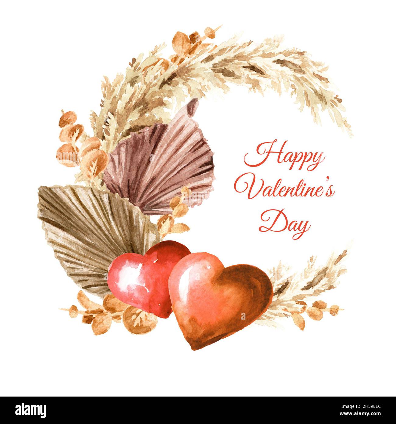 Valentines Day Boho Greeting card. Watercolor hand drawn illustration ...