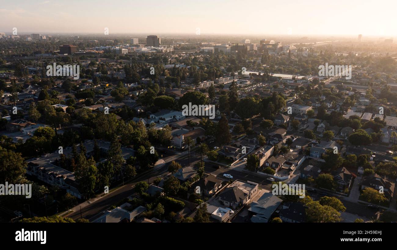 Daytime aerial view of the historic skyline of the city of Orange ...