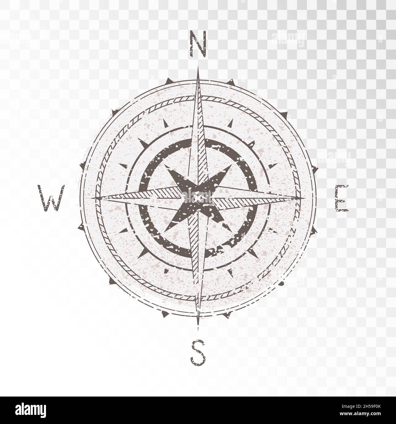 Vector illustration with a vintage textured compass or wind rose and ...