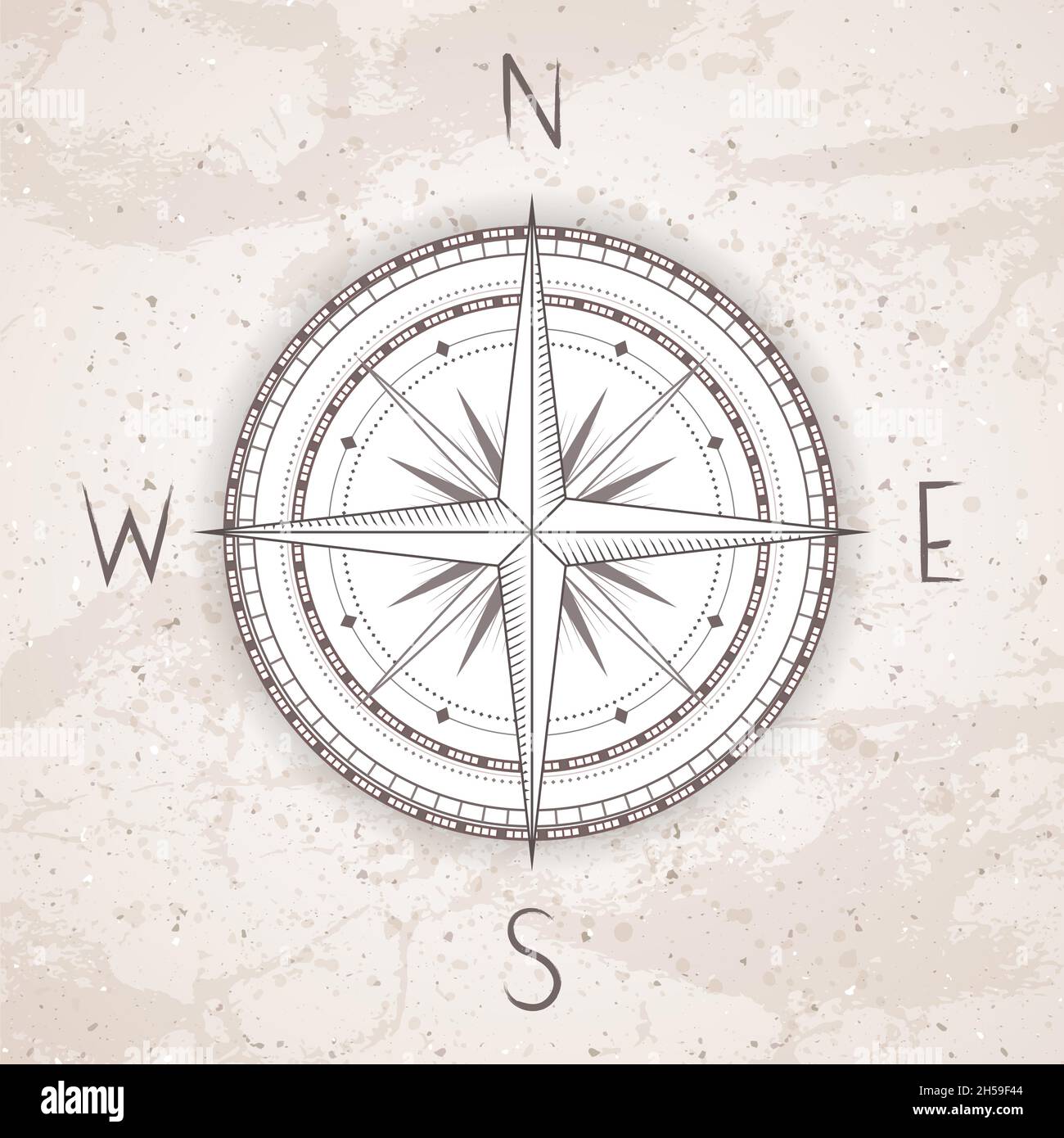 Vector illustration with a vintage compass or wind rose on grunge ...