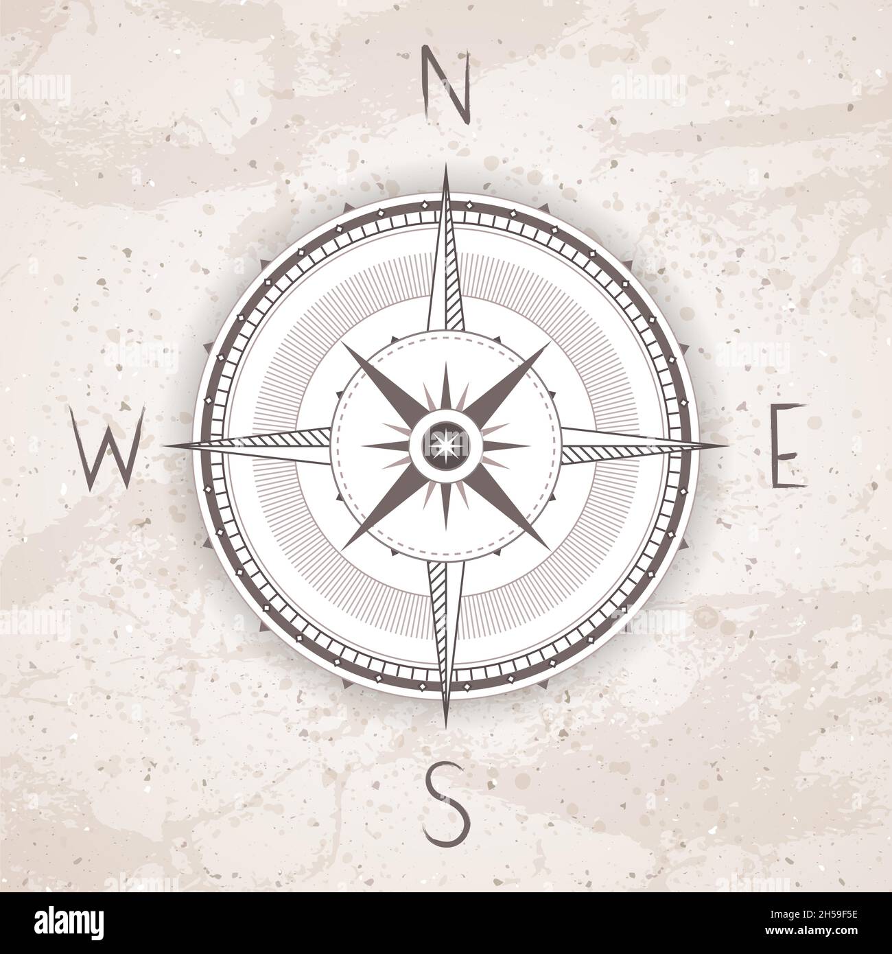 Vector illustration with a vintage compass or wind rose on grunge ...