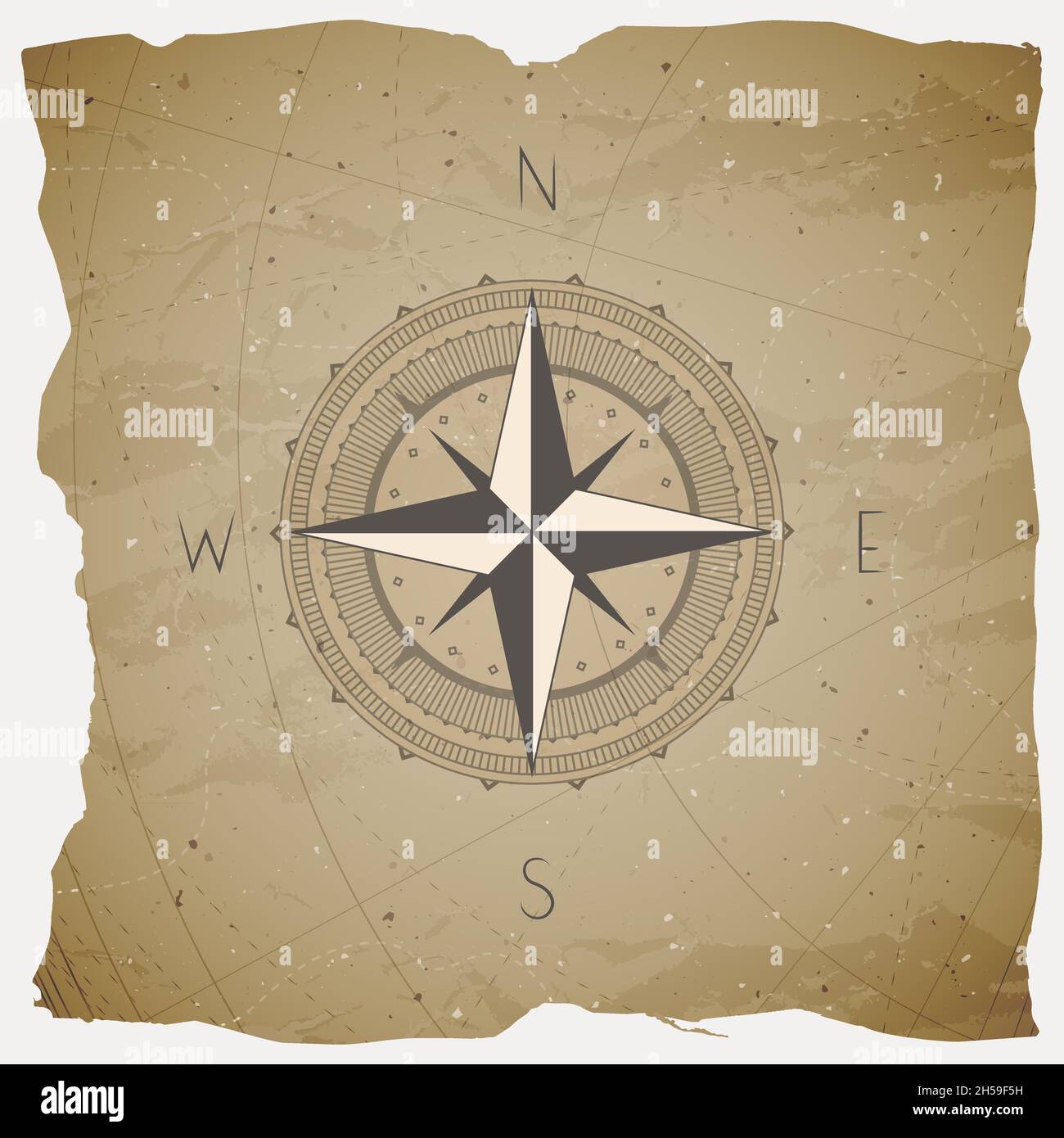 Vector illustration with a vintage compass or wind rose on grunge ...