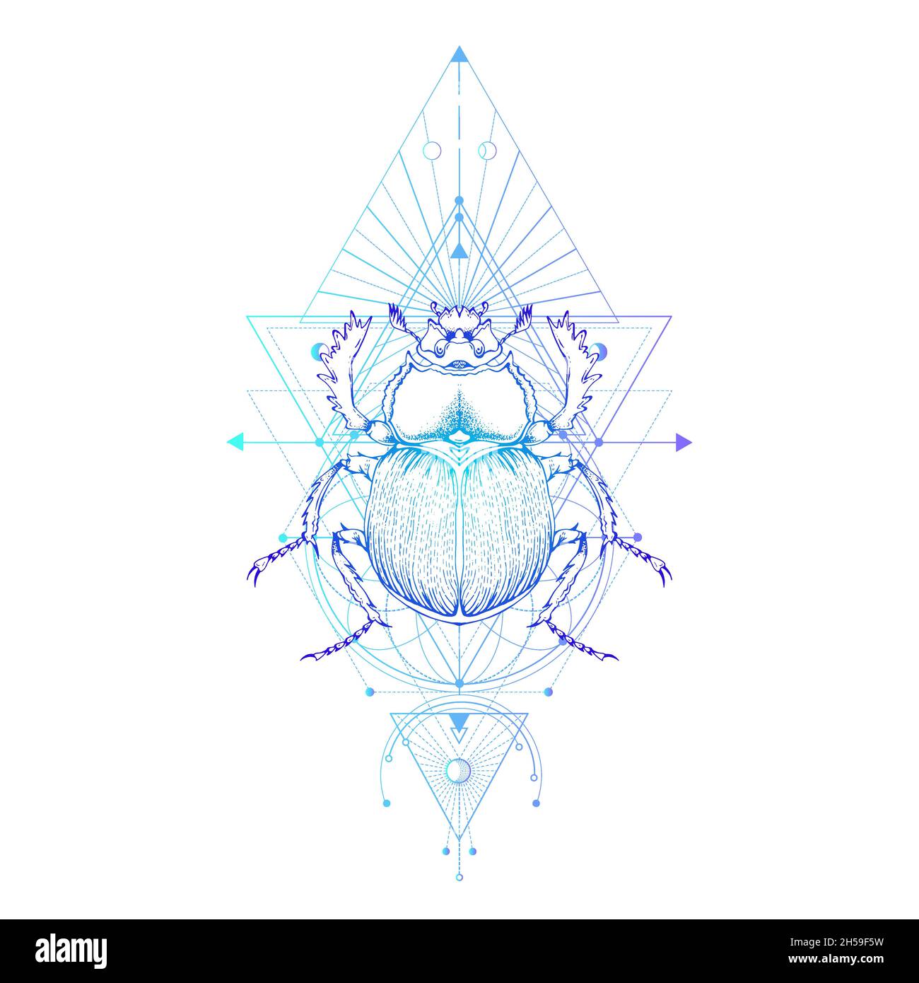 Vector illustration with hand drawn scarab and Sacred geometric symbol ...