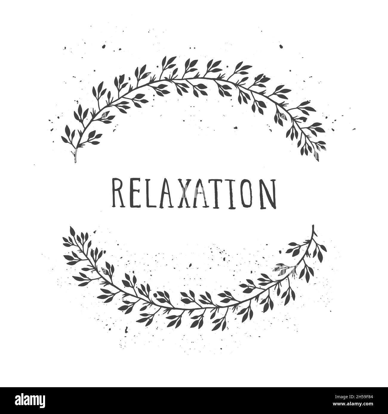 Vector hand drawn illustration of text RELAXATION and floral round ...