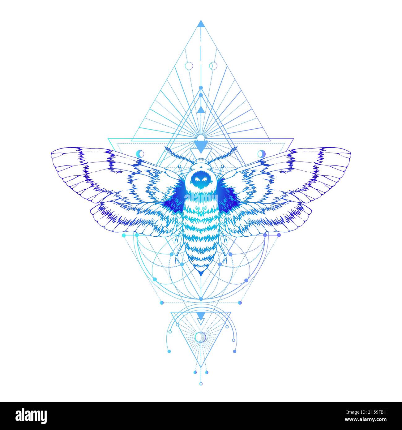Vector illustration with hand drawn dead head moth and Sacred geometric ...
