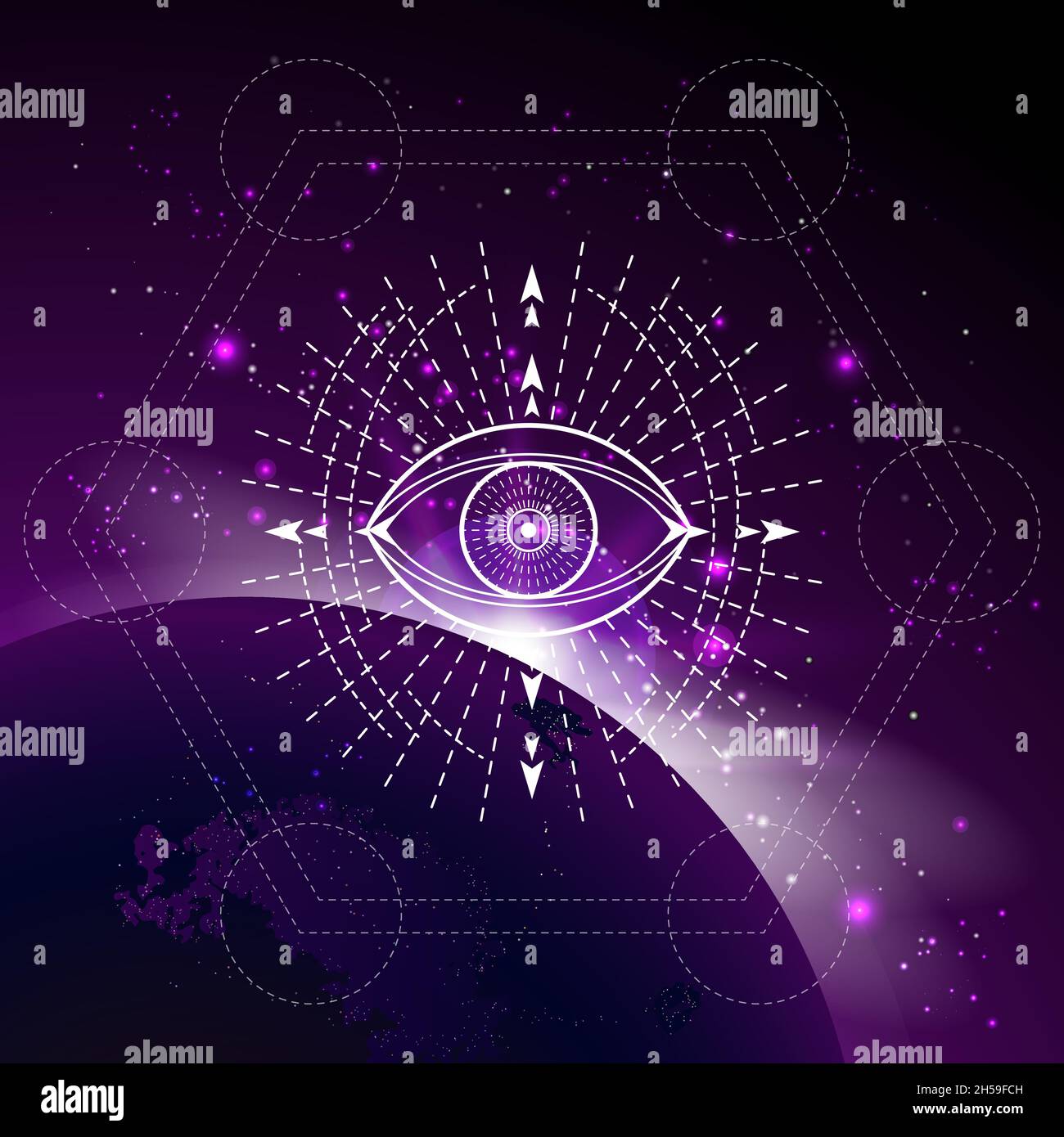 Vector illustration of mystic symbol Eye against the space background ...