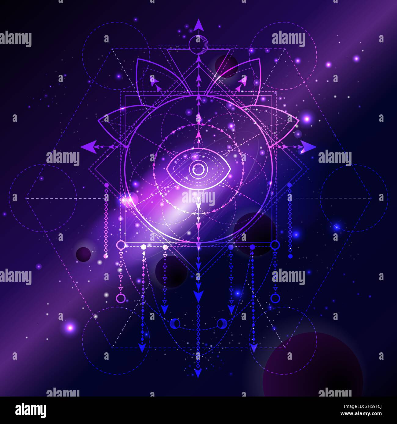 Vector illustration of Sacred or mystic symbol against the space ...