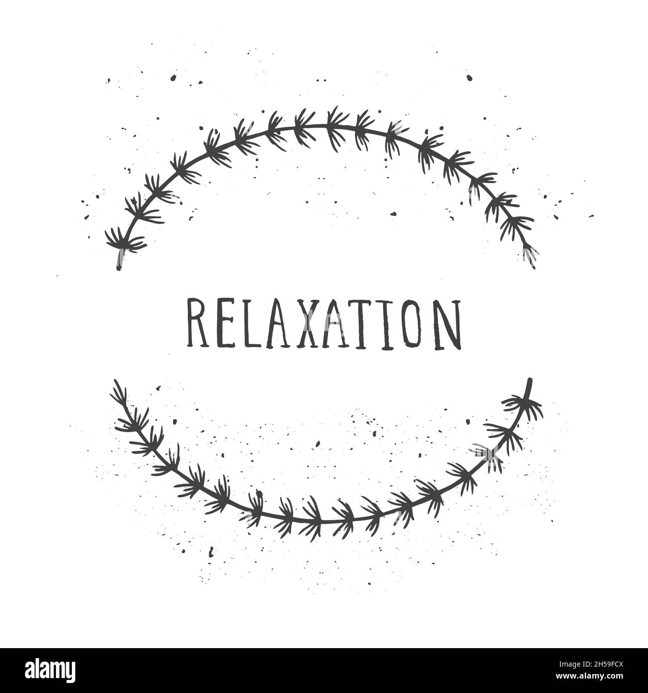 Vector hand drawn illustration of text RELAXATION and floral round ...