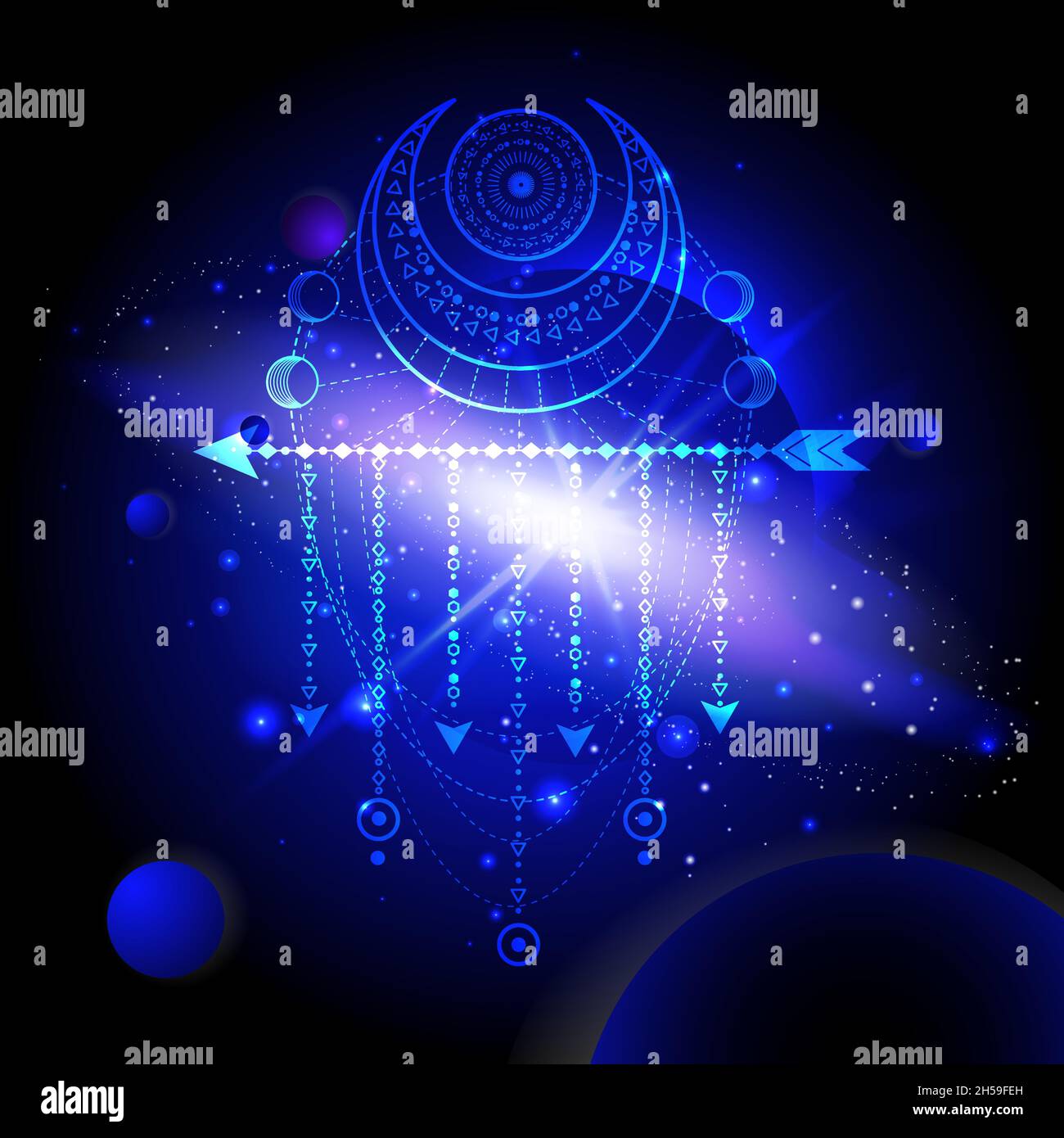 Vector illustration of Sacred or mystic symbol against the space ...