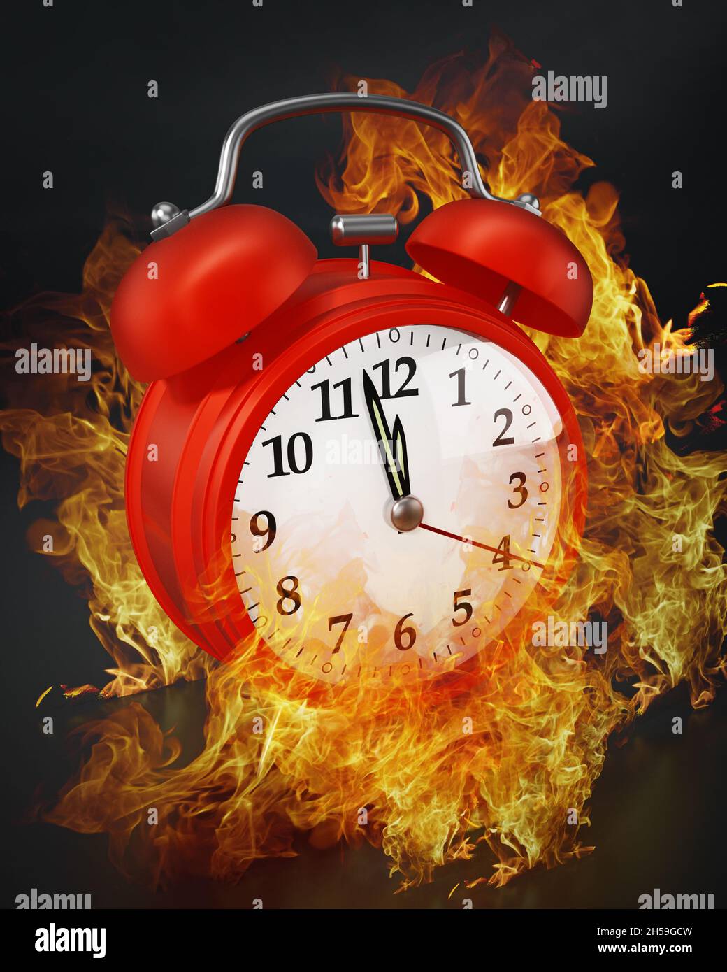 Red alarm clock on fire. 3D illustration Stock Photo - Alamy